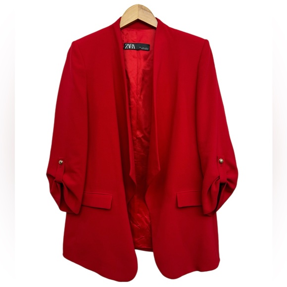 Zara | Jackets & Coats | Zara Red Open Drape Suit Blazer Jacket | Poshmark